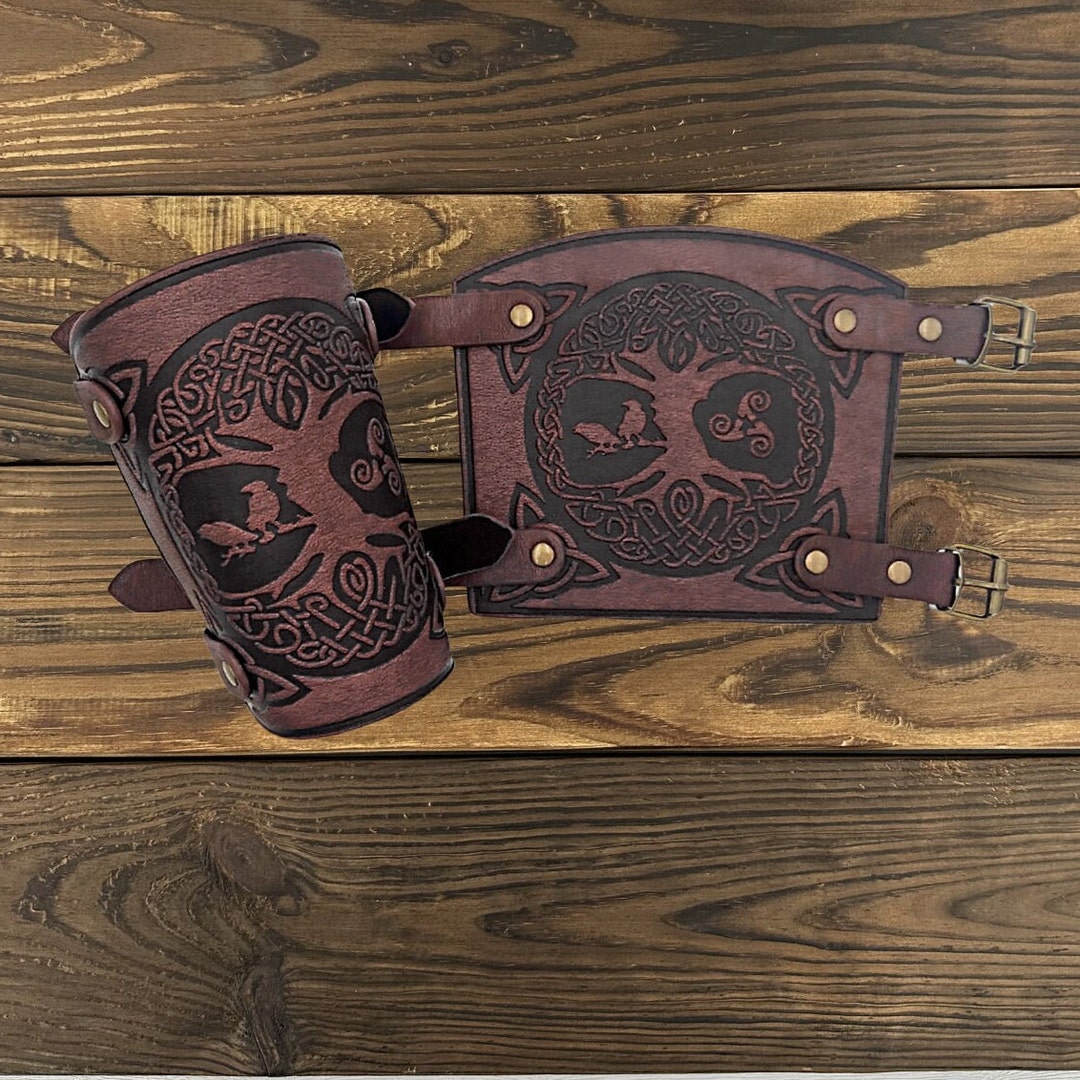 Retro Birds Viking Leather Armor World Tree Leather Bracers - Etsy