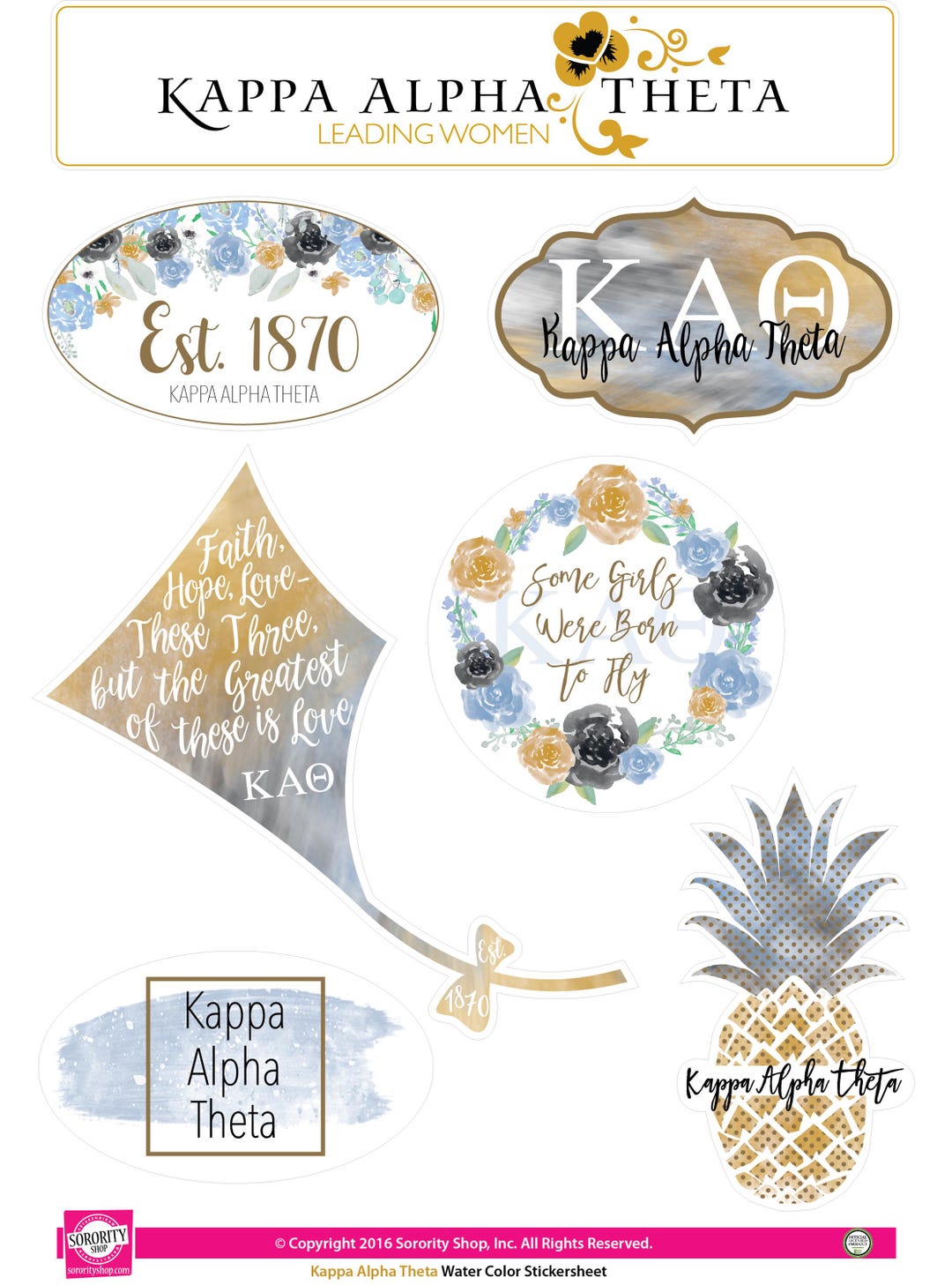 Kappa Alpha Theta - Watercolor Stickers - Etsy