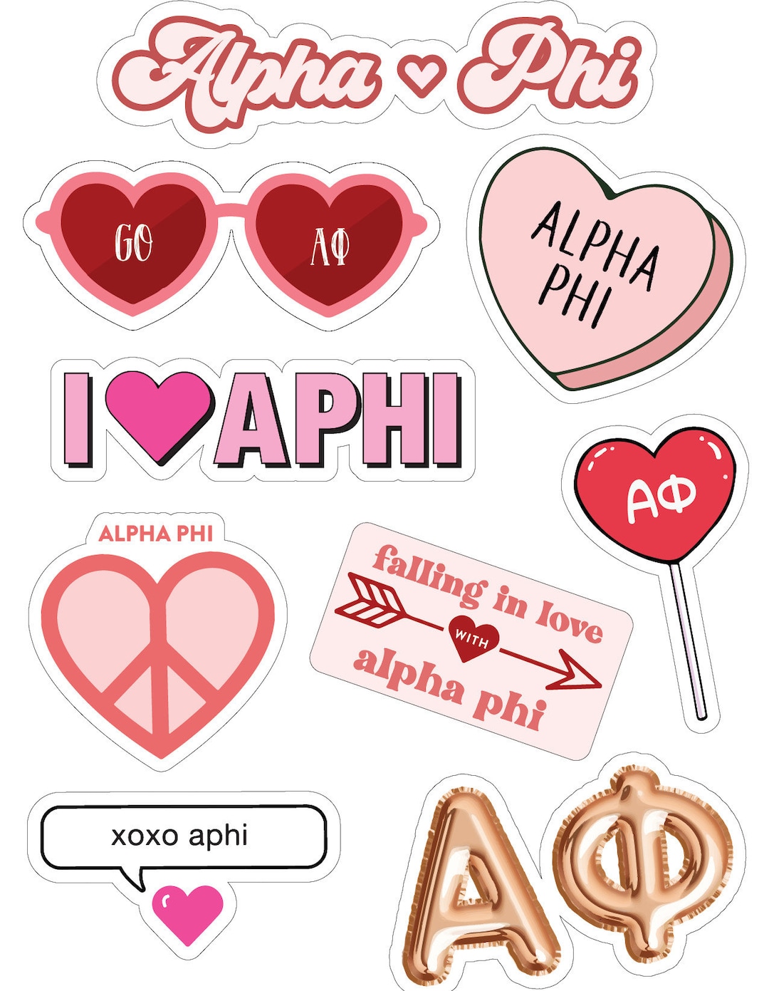 Alpha Phi - Heart Stickers - Etsy