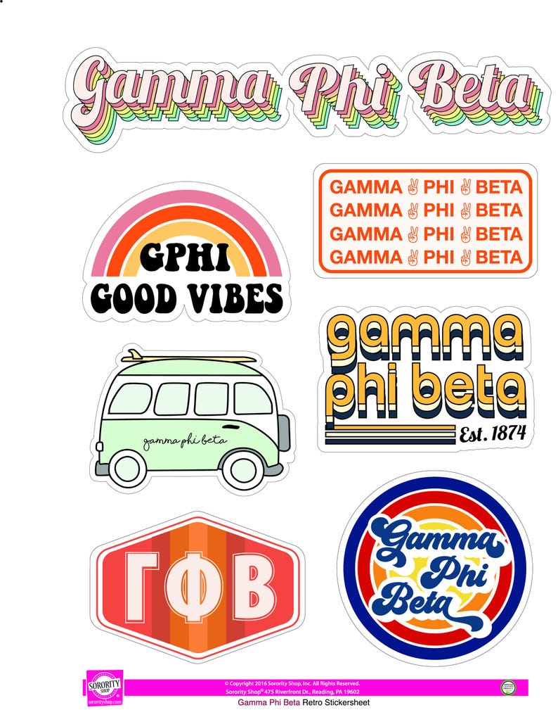 Gamma Phi Beta - Retro Stickers - Etsy