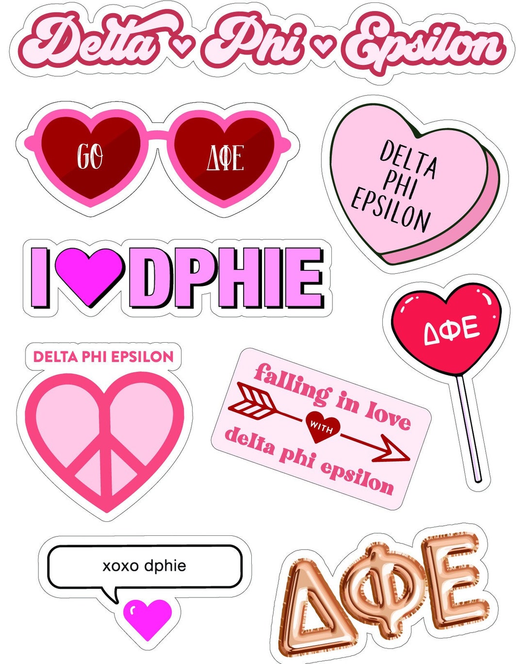 Delta Phi Epsilon - Heart Stickers - Etsy
