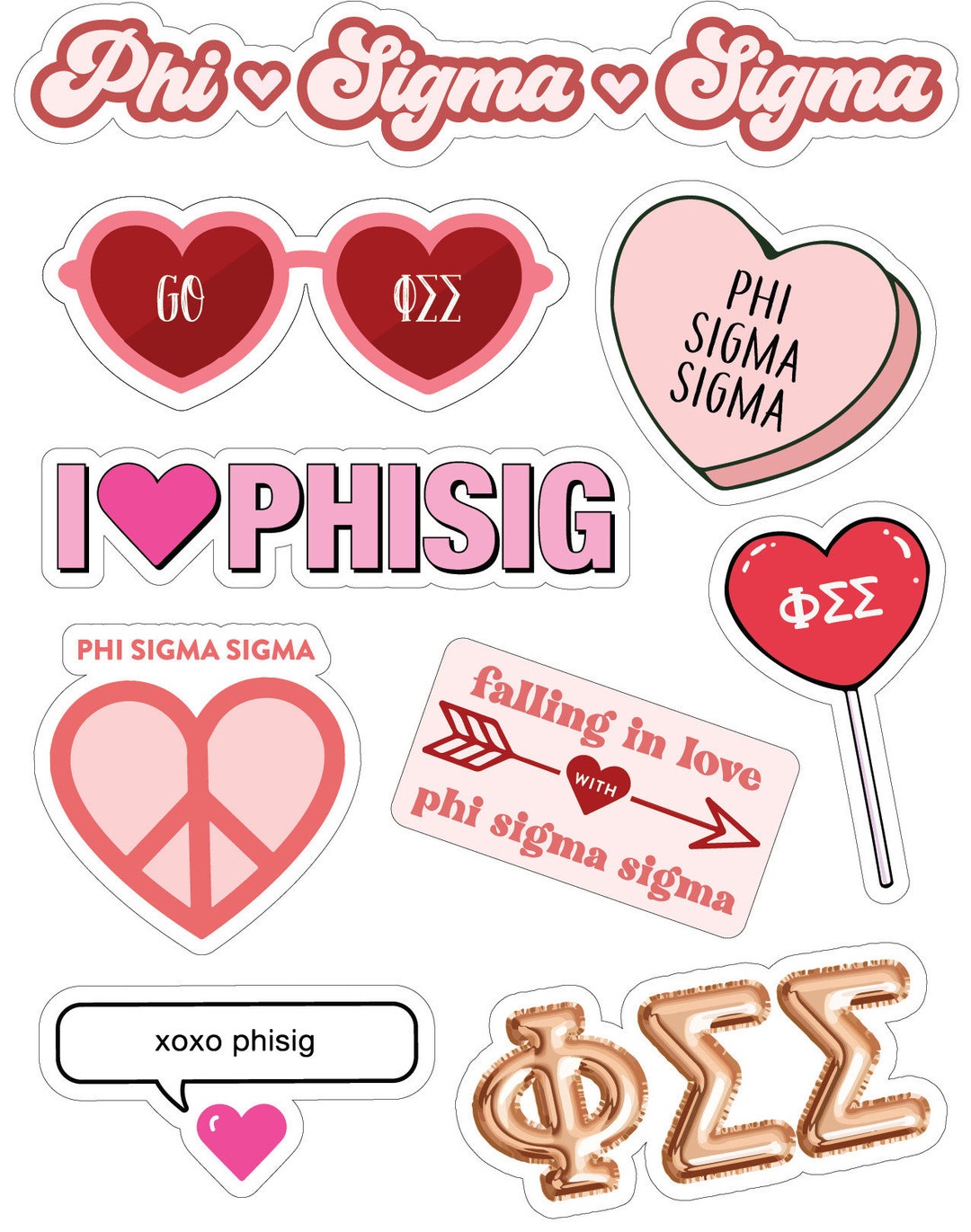 Phi Sigma Sigma - Heart Stickers - Etsy