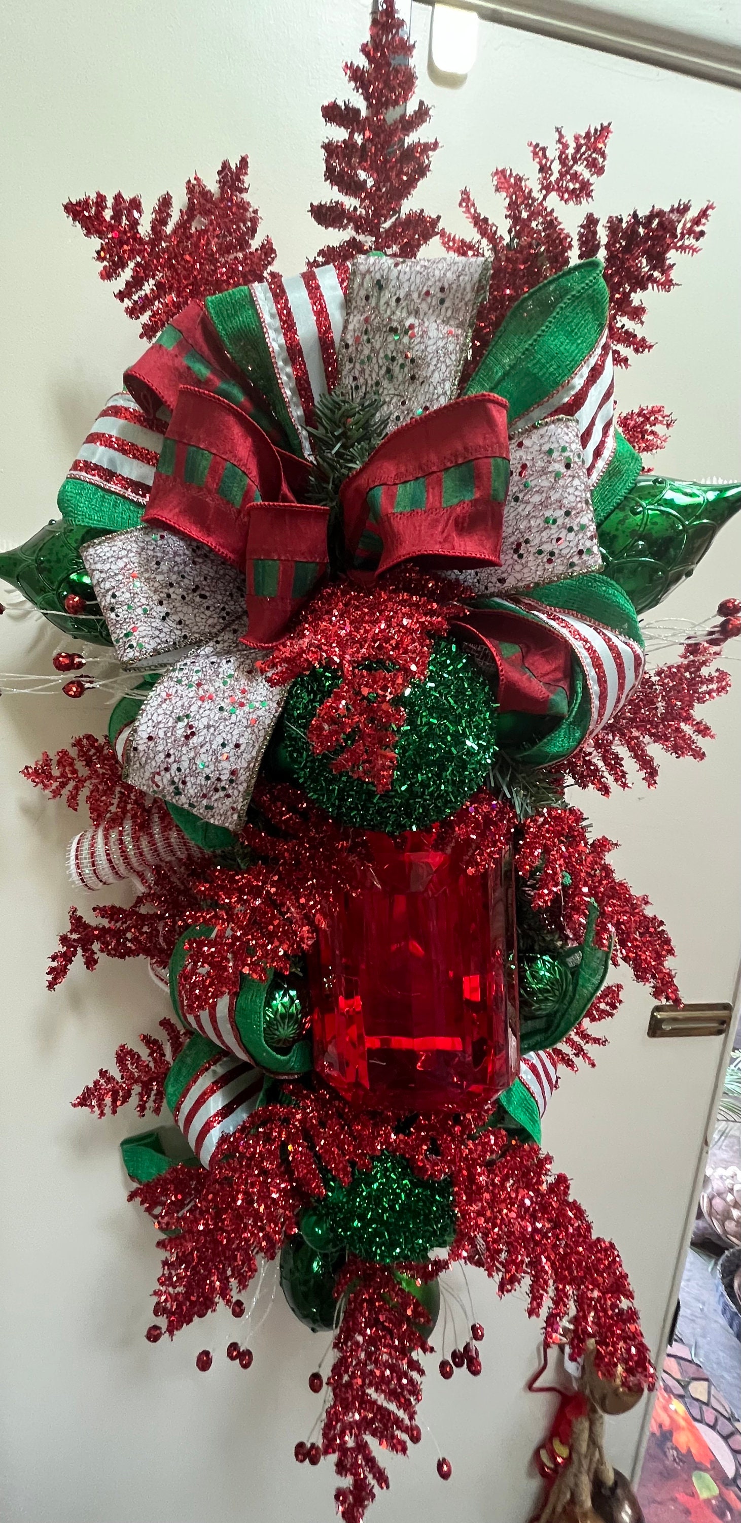 Christmas Green /red Jeweled Traditional Swag - Etsy