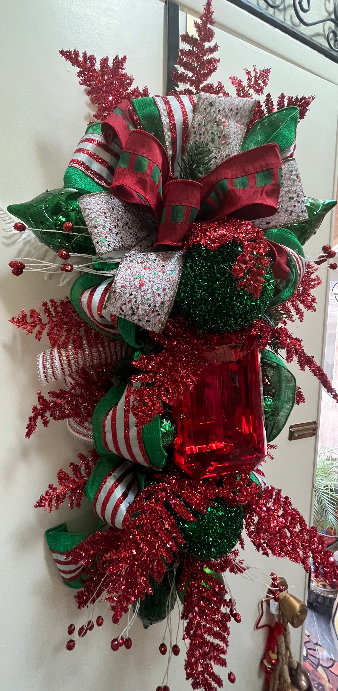 Christmas Green /red Jeweled Traditional Swag - Etsy