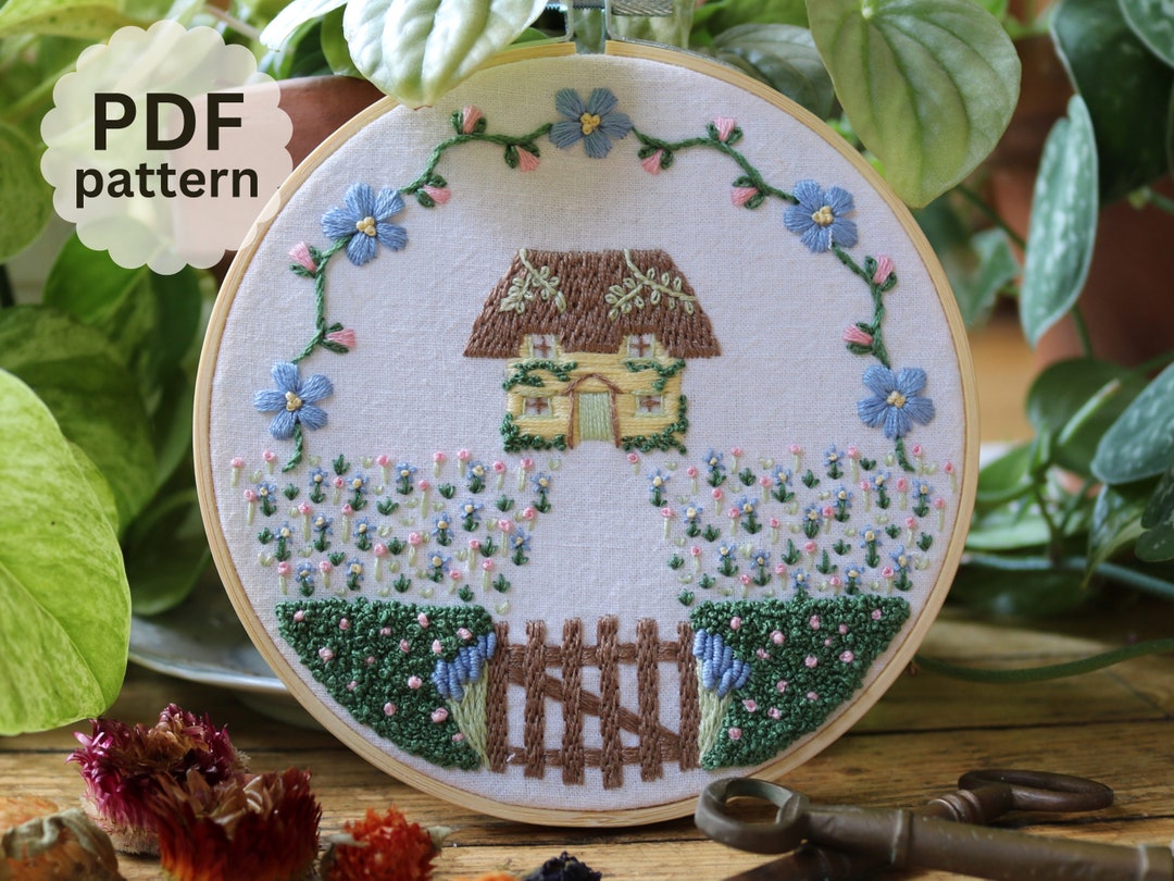 Cottage Flowers Hand Embroidery Pattern PDF - Instant Digital Download ...