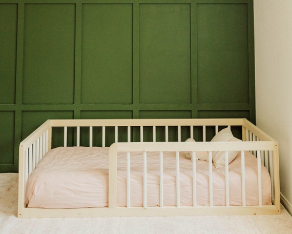 Queen floor bed with rails store