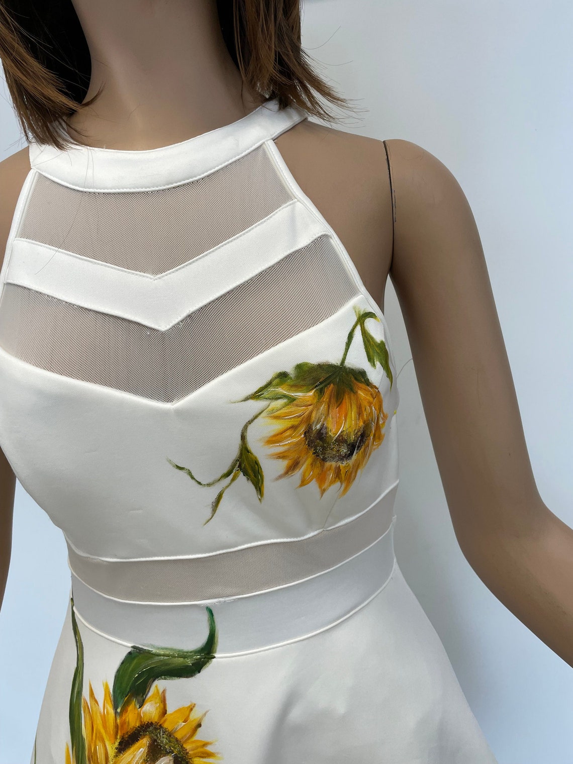 Hand-painted Sunflower White Dress, Customized Party Dress, Gift for ...