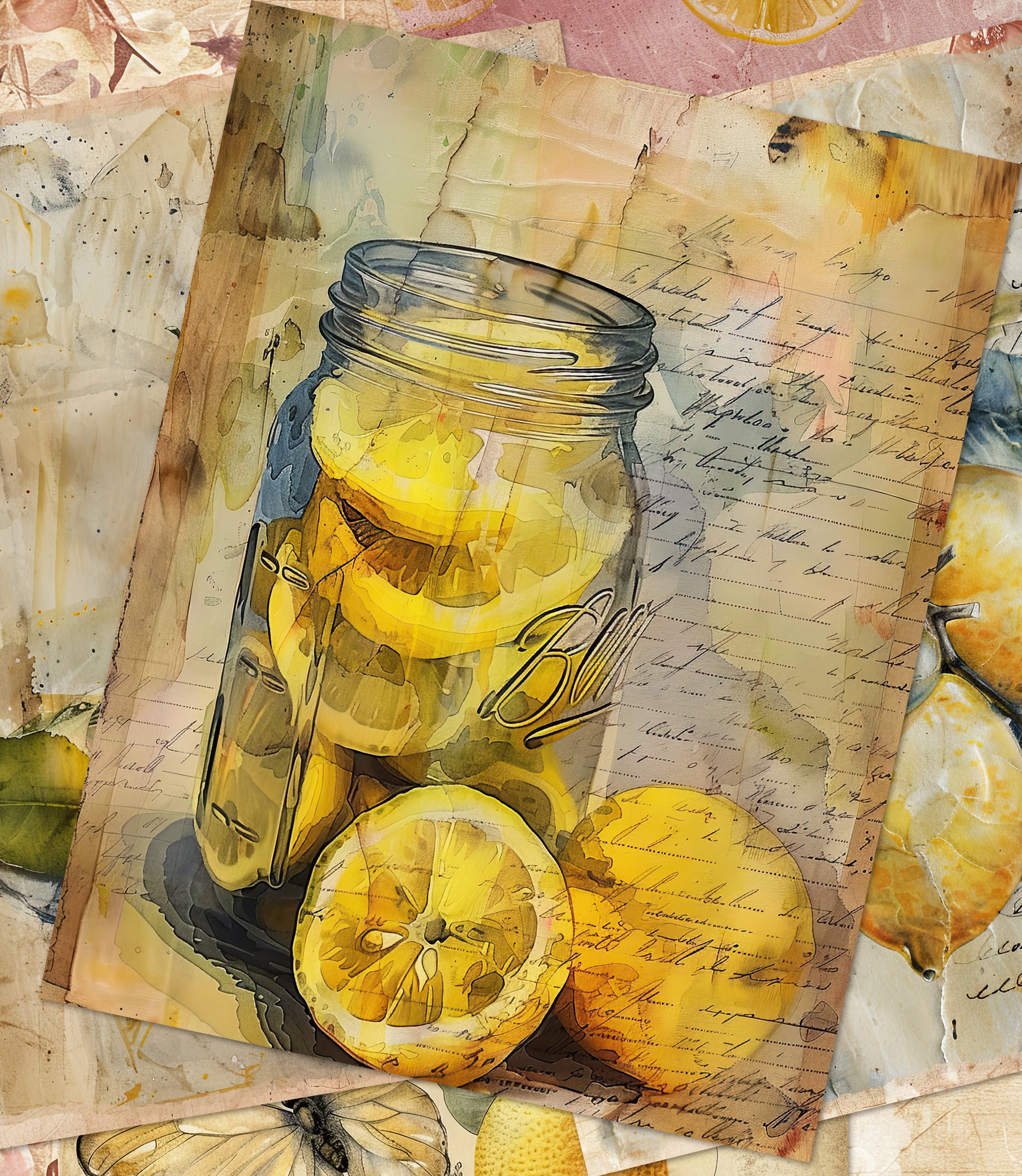 Lemon Junk Journal Kit Pages Printable Junk Journal Ephemera Folio Junk ...
