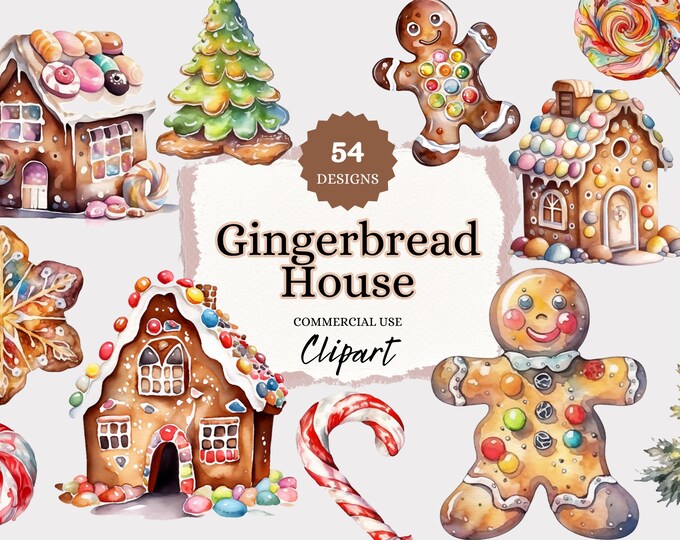 GINGERBREAD HOUSE CLIPART Bundle 81x Png - Watercolor - Holidays ...