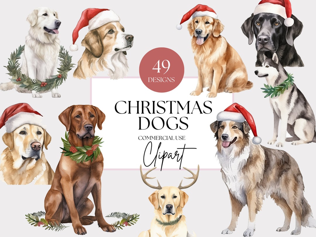 Watercolor Christmas Dogs Clipart Bundle | Holiday Dogs Clipart Digital ...