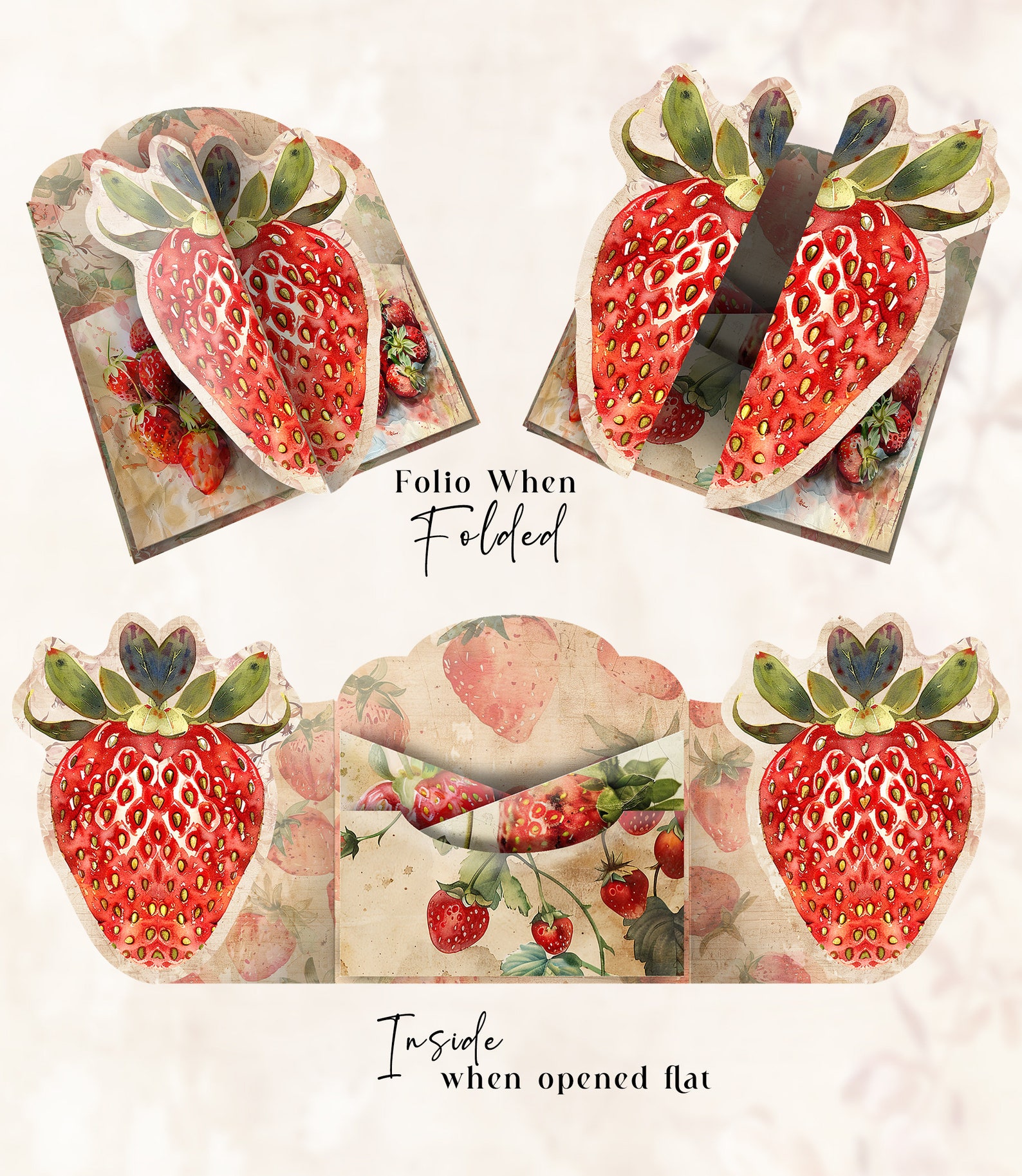 Strawberry Folio Junk Journal Kit Printable Folio Pages Summer Fruit ...