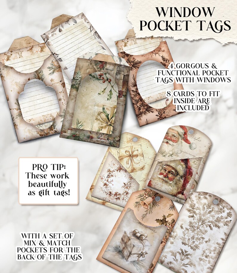 Neutral Christmas Window Pocket Tags Christmas Ephemera Printable ...