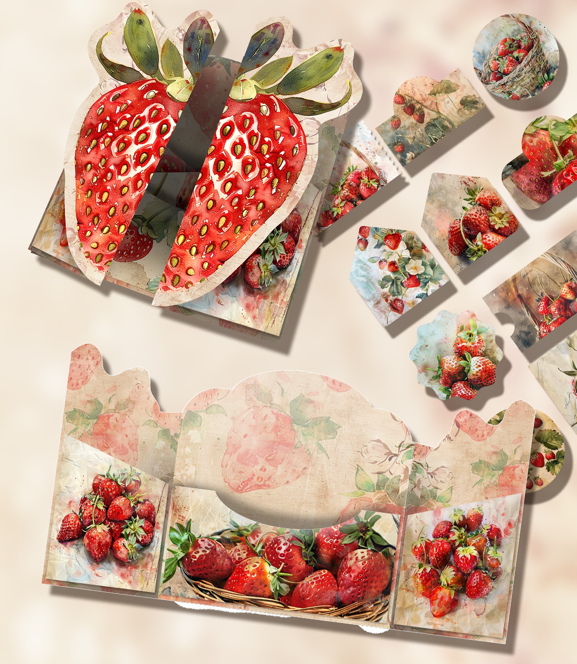 Strawberry Folio Junk Journal Kit Printable Folio Pages Summer Fruit ...