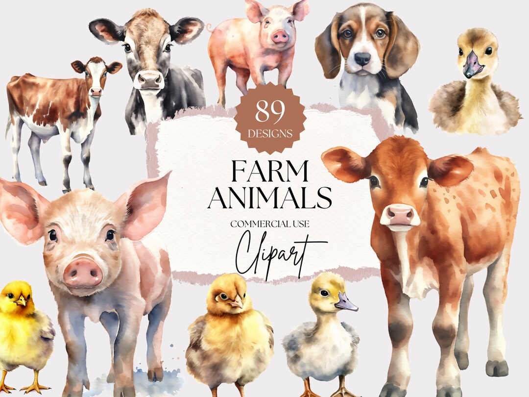 Farm Watercolor Clipart Farm | Baby Farm Animals, Digital Crafting ...