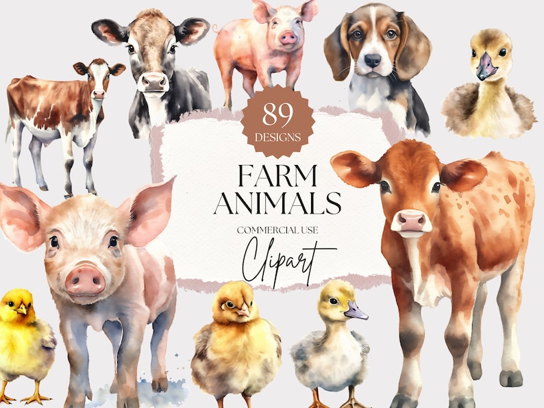 Farm Watercolor Clipart Farm Baby Farm Animals, Digital Crafting ...