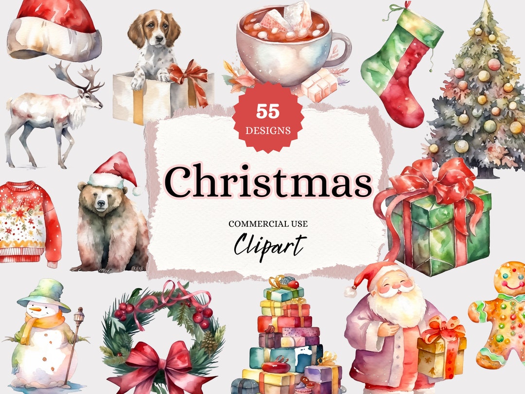 Watercolor Christmas Clipart Bundle, Christmas Clipart Mega Bundle ...