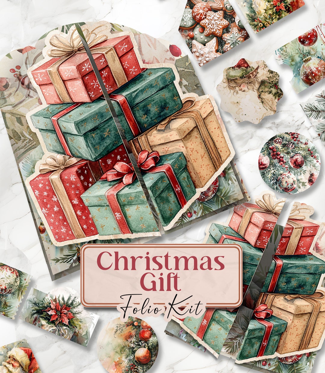 Christmas Folio Junk Journal Kit Printable Christmas Gift Folio Pages ...