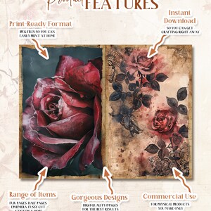 Dark Shabby Chic Red and Black Floral Junk Journal Pages Junk Journal ...