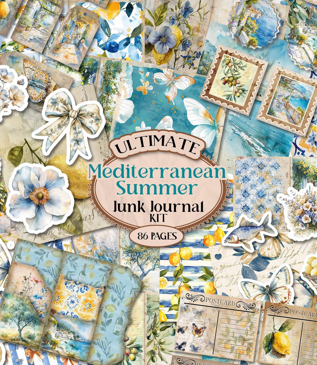 Mediterranean Junk Journal Lemon Folio Junk Journal Kit Printable ...