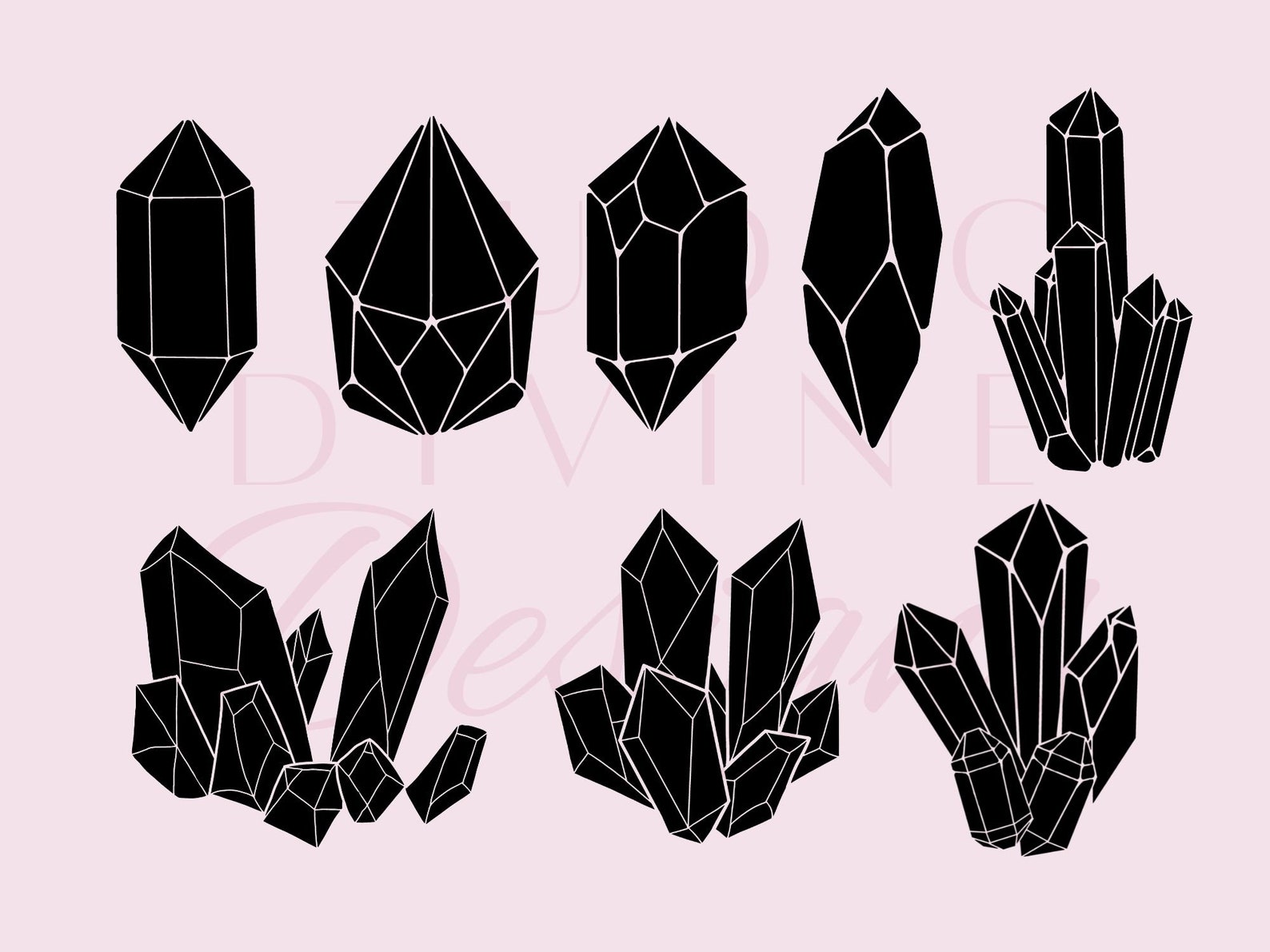 Crystal Bundle SVG, Celestial Crystal Stone Clipart, Crystal Clusters ...