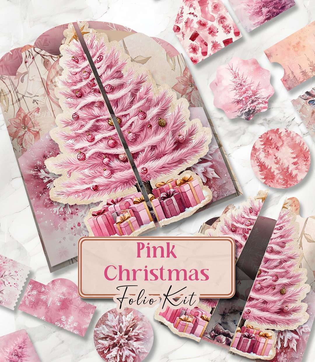 Pink Christmas Junk Journal Kit Christmas Folio Junk Journal Kit ...
