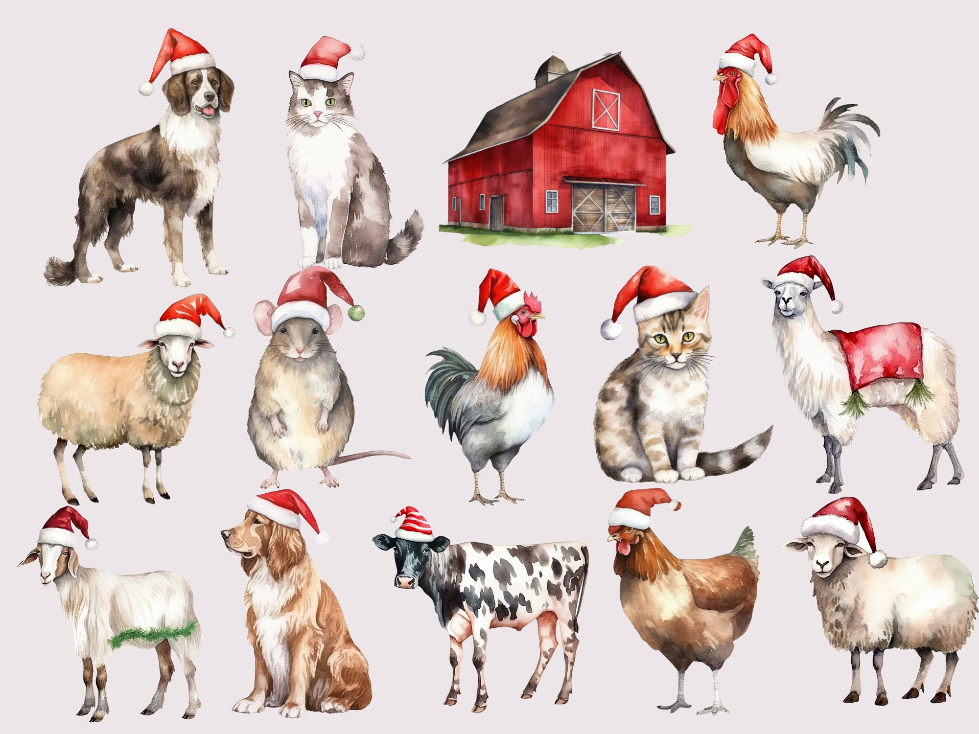 Christmas Farm Animal Clipart Farm Animals Sublimation Nursery Clipart ...