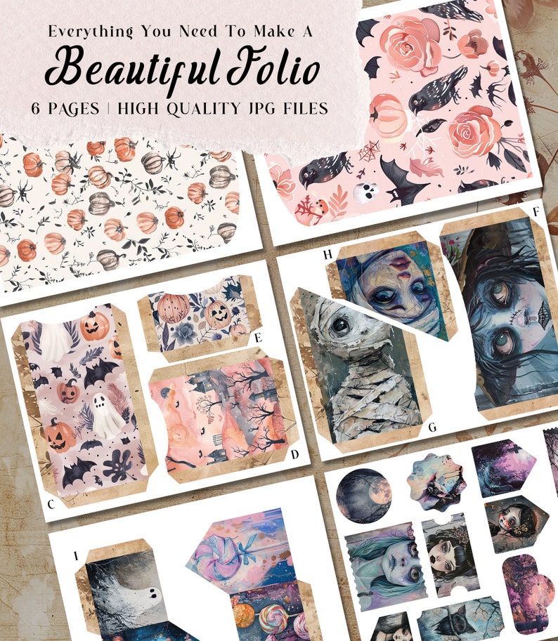 Halloween Folio Junk Journal Kit Printable Folio Pages Pastel Goth ...