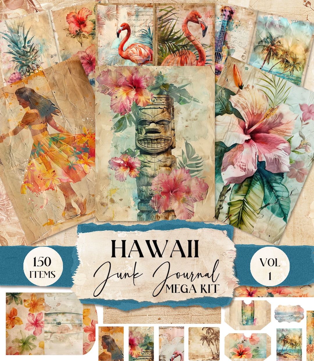 Hawaii Junk Journal Kit Hawaii Pages Printable Junk Journal Folio ...