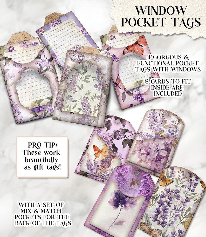 Lilac Window Pocket Tags Floral Ephemera Printable Spring Junk Journal ...