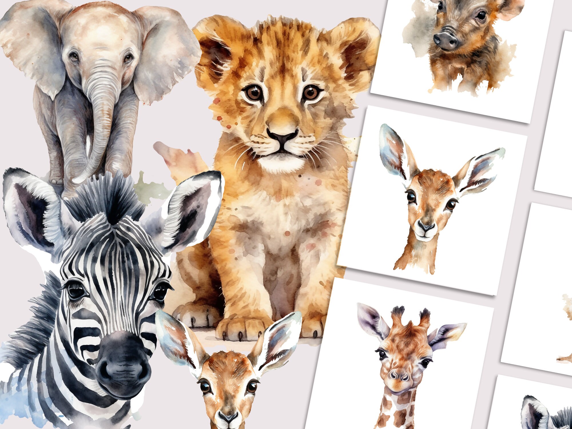 Watercolor Safari Clipart Baby Safari Animals Digital - Etsy