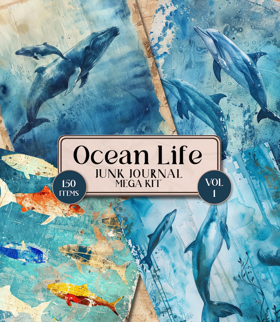 Ocean Junk Journal Papers Printable Sea Life Junk Journal Ephemera ...