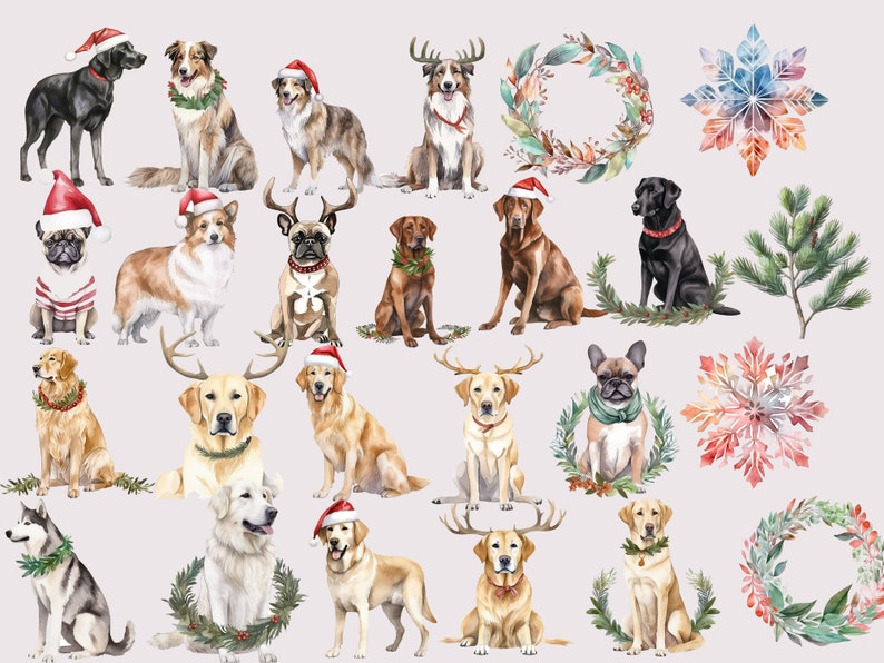 Watercolor Christmas Dogs Clipart Bundle | Holiday Dogs Clipart Digital ...