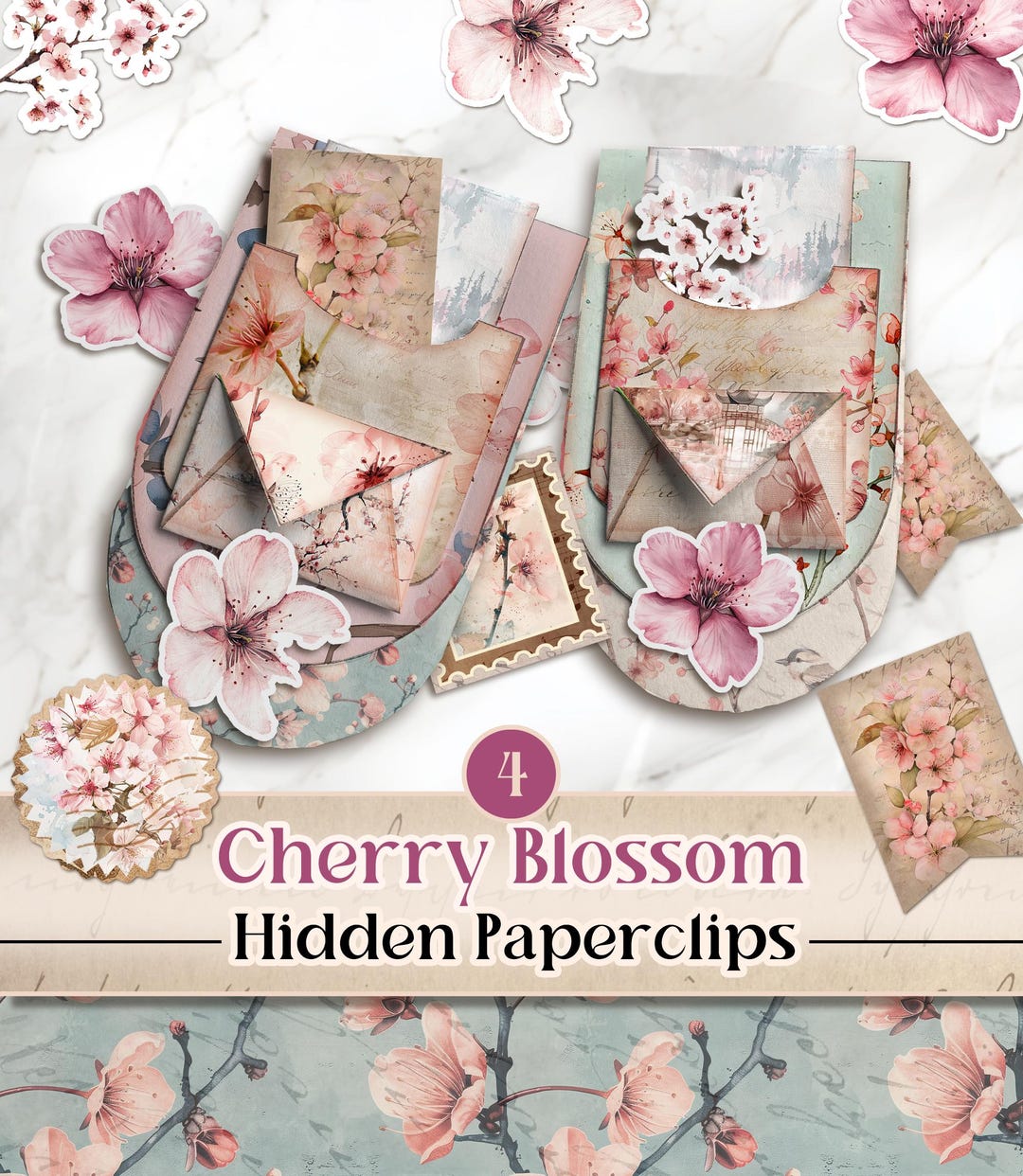 Cherry Blossom Hidden Paperclip Pockets Junk Journal Kit Sakura Hidden Paper Clips Kit Cherry ...