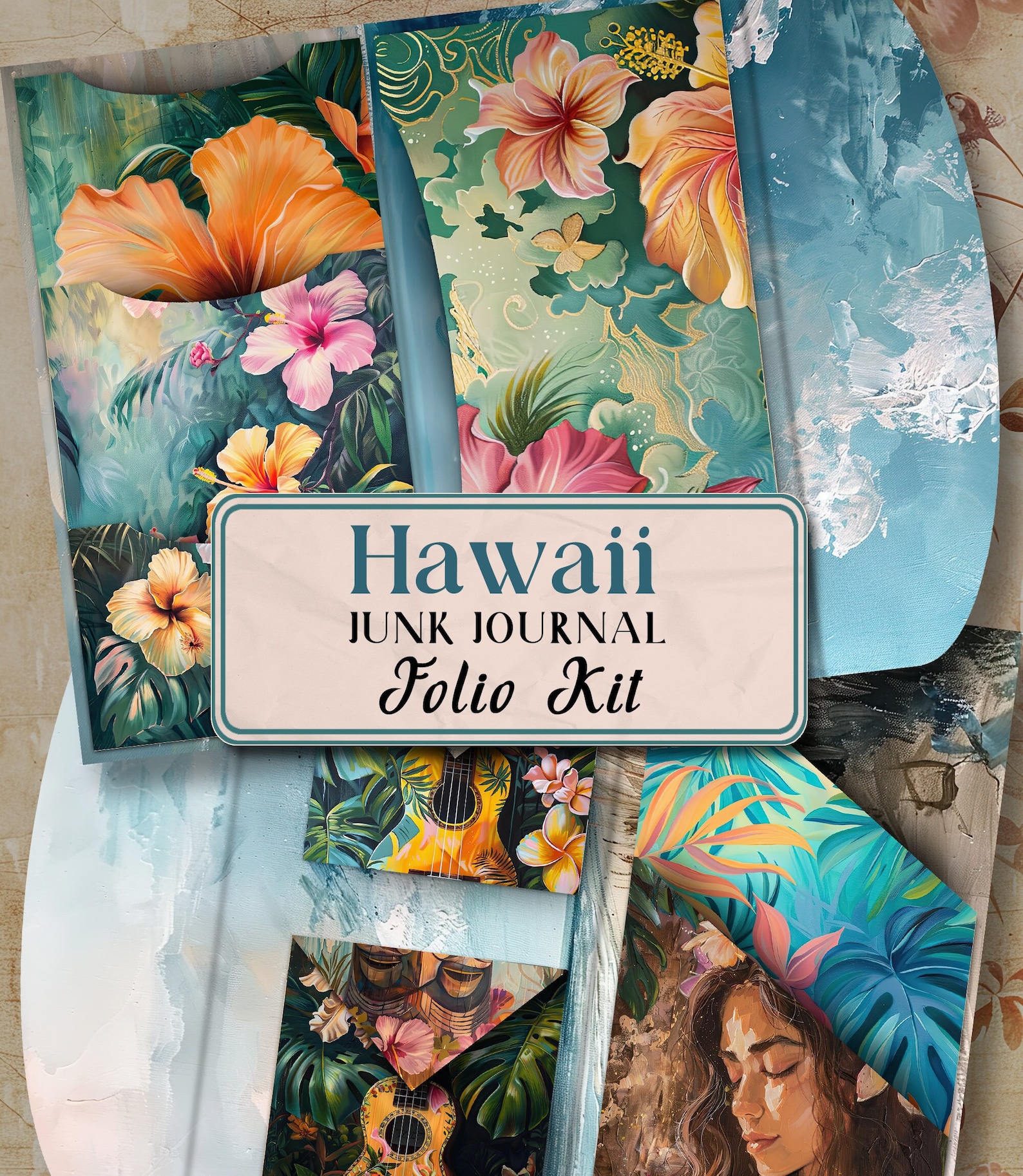 Hawaii Folio Junk Journal Kit Printable Folio Pages Shabby Chic Folio ...