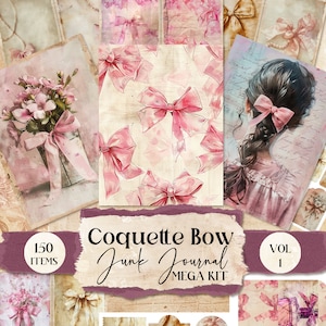 Coquette Bows Junk Journal Pages Printable Junk Journal Ephemera Folio ...