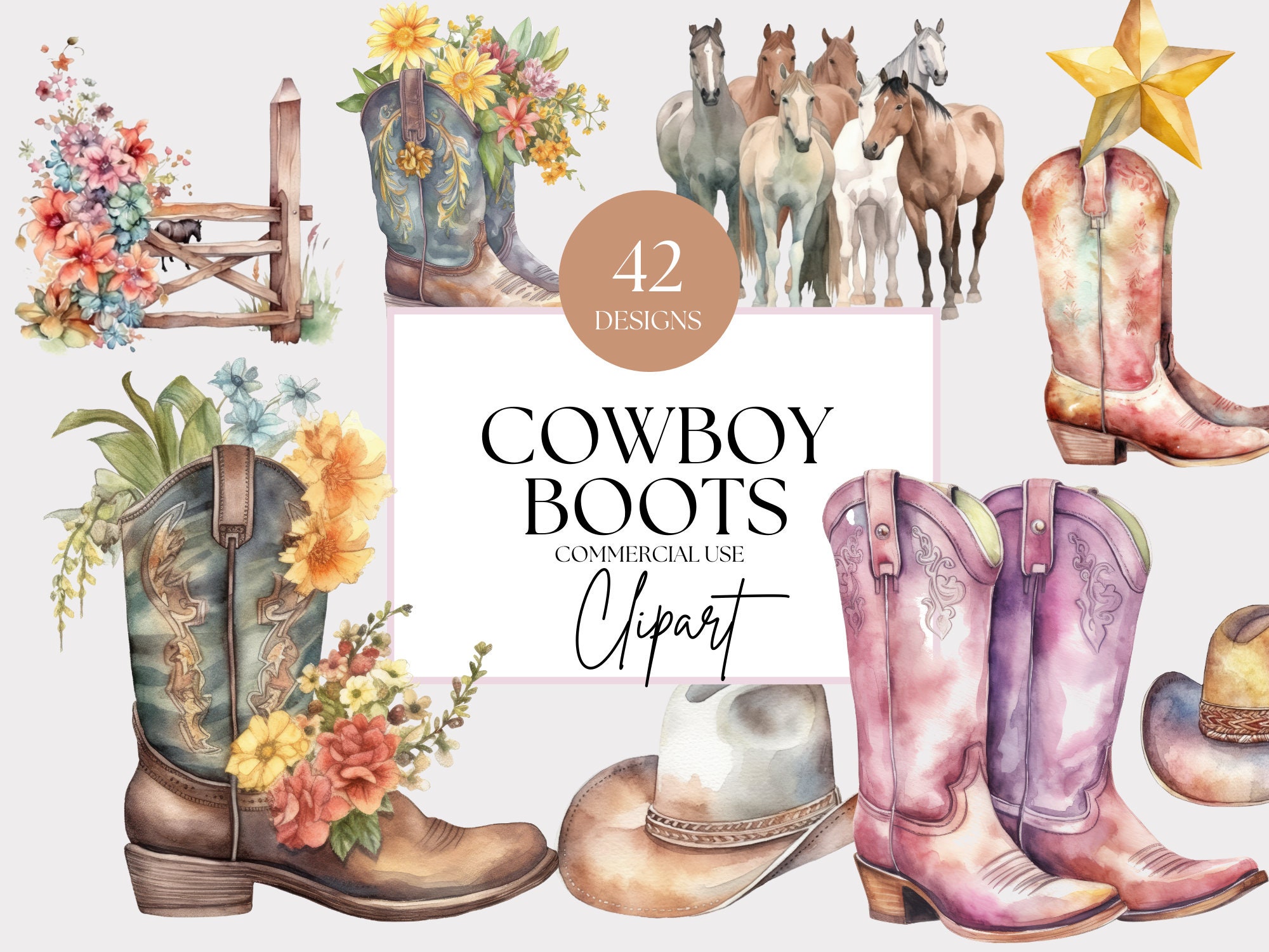 Watercolor Cowboy Boots Clipart, Digital Crafting, Nursery Clipart ...