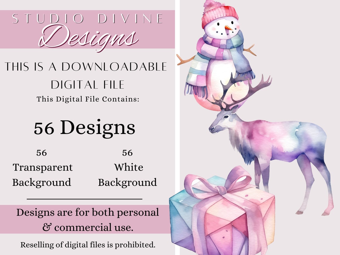 Pastel Christmas Clipart, Watercolor Christmas Clipart Bundle ...