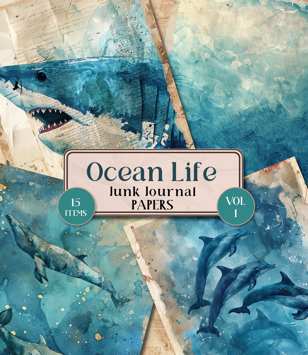 Ocean Junk Journal Pages Shabby Chic Sea Life Printable Junk Journal ...