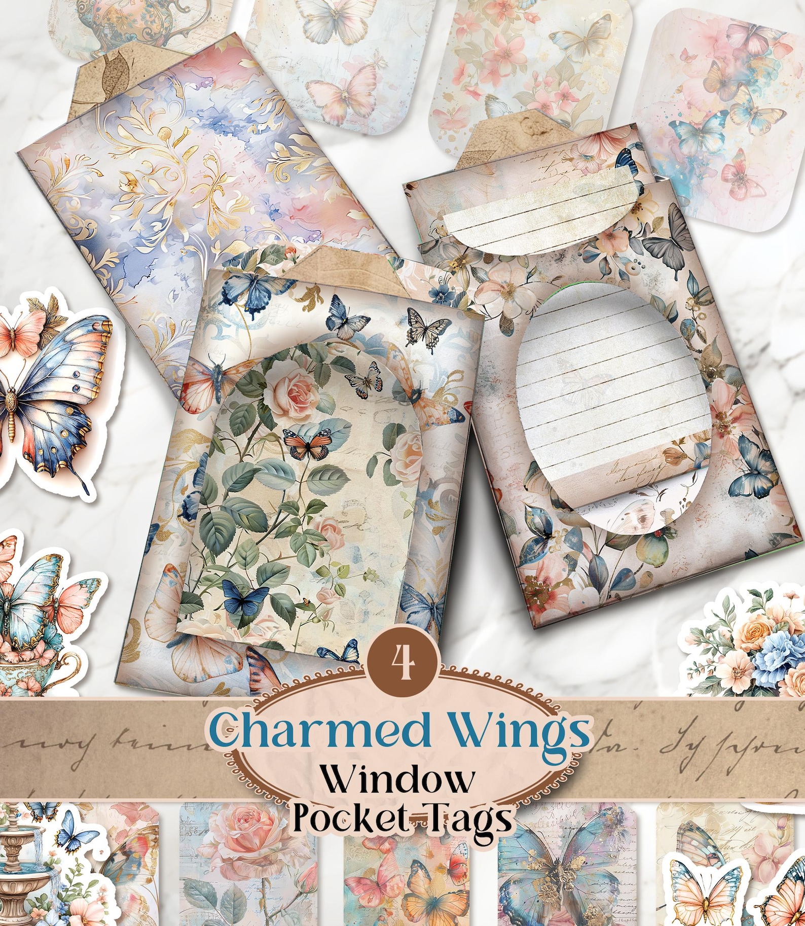 Shabby Chic Window Pocket Tags Butterfly Ephemera Printable Victorian ...