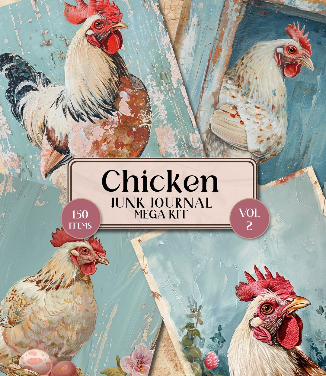 Chickens Junk Journal Kit Pages Printable Junk Journal Ephemera Folio ...
