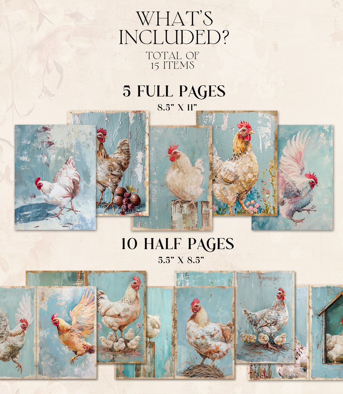 Chicken Junk Journal Pages Shabby Chic Chickens Printable Junk Journal ...