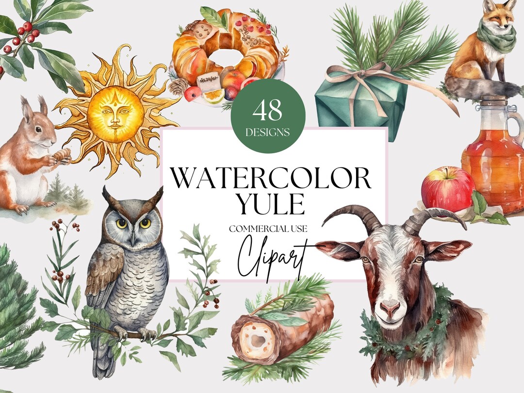 Watercolor Yule Clipart Bundle | Holiday Yule Sublimation Clipart ...