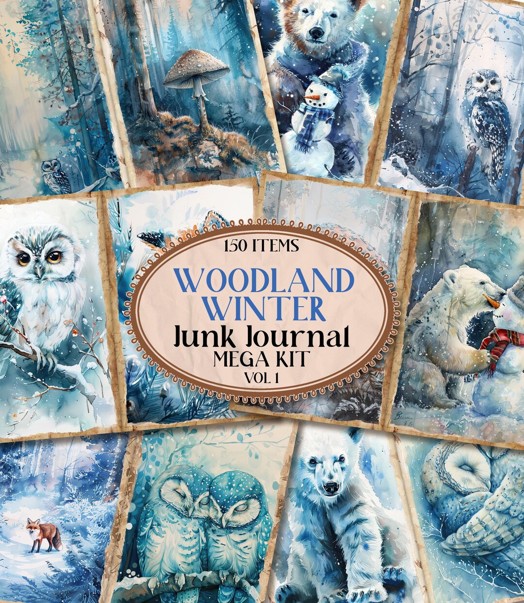 Woodland Winter Junk Journal Kit Mixed Media Animal Junk Journal Paper ...