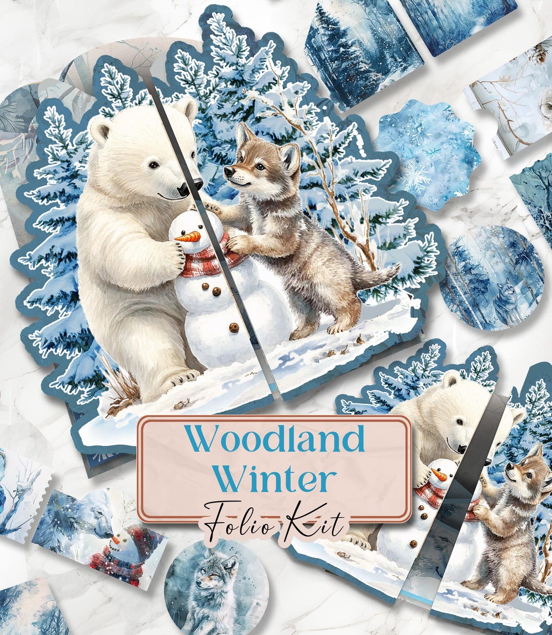 Woodland Winter Junk Journal Folio Kit Cute Animal Folio Junk Journal ...