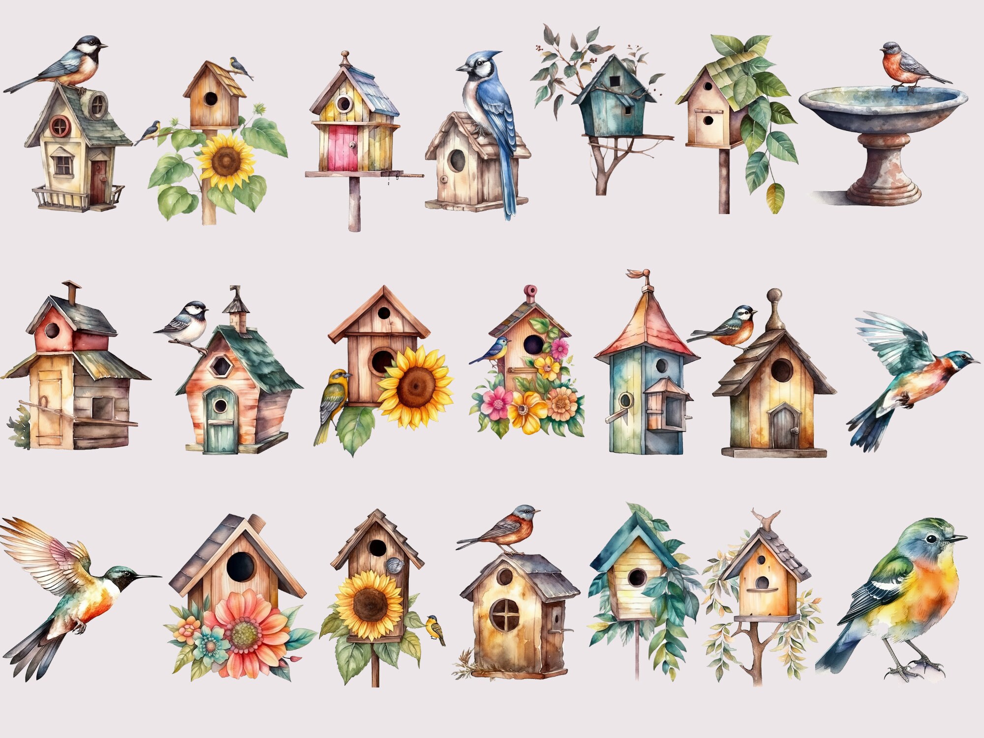Watercolor Birdhouse Clipart, Digital Crafting, Nursery Clipart, Farm ...