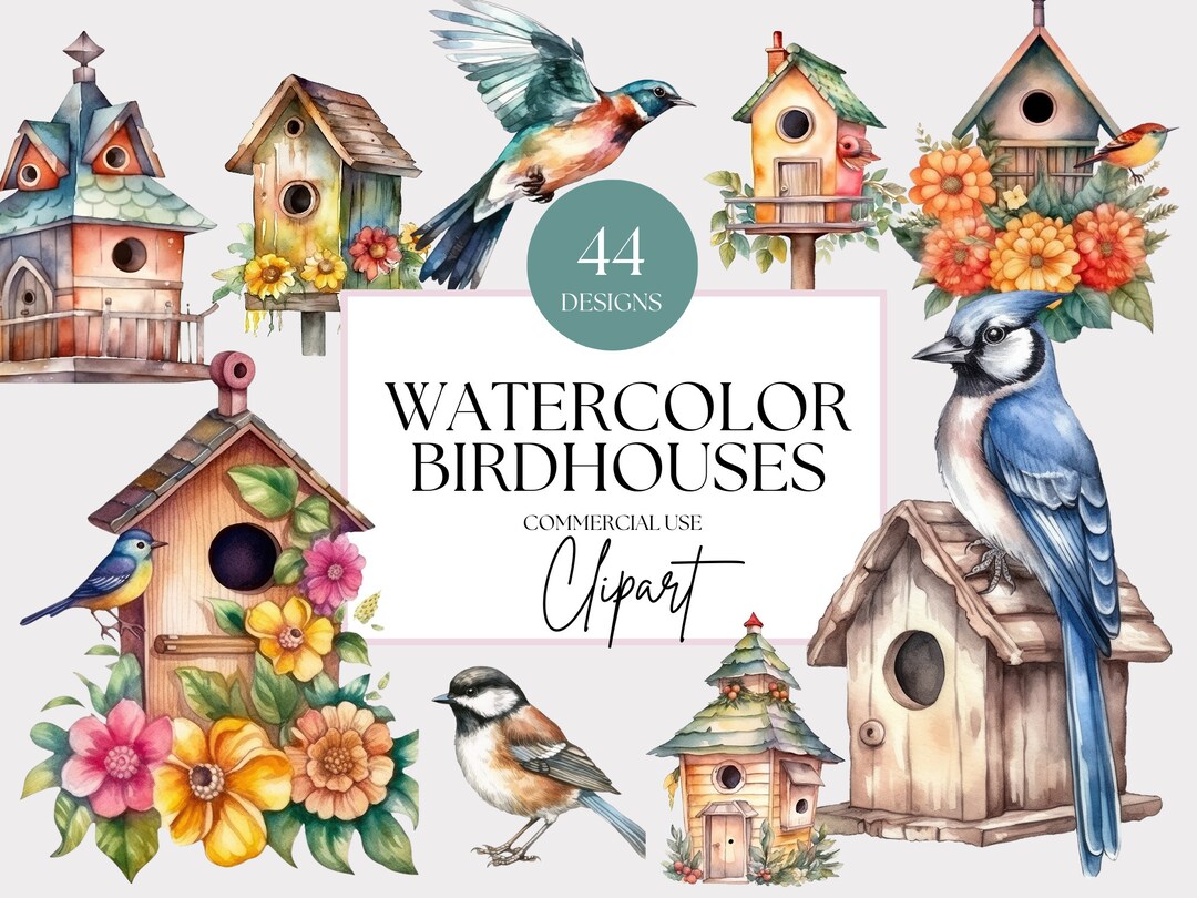 Watercolor Birdhouse Clipart, Digital Crafting, Nursery Clipart, Farm ...