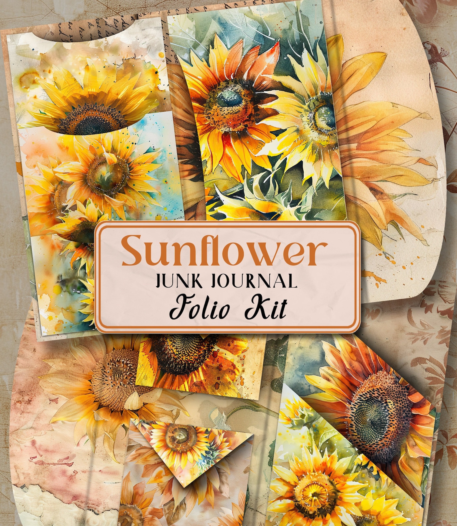 Sunflower Folio Junk Journal Kit Printable Folio Pages Shabby Chic ...