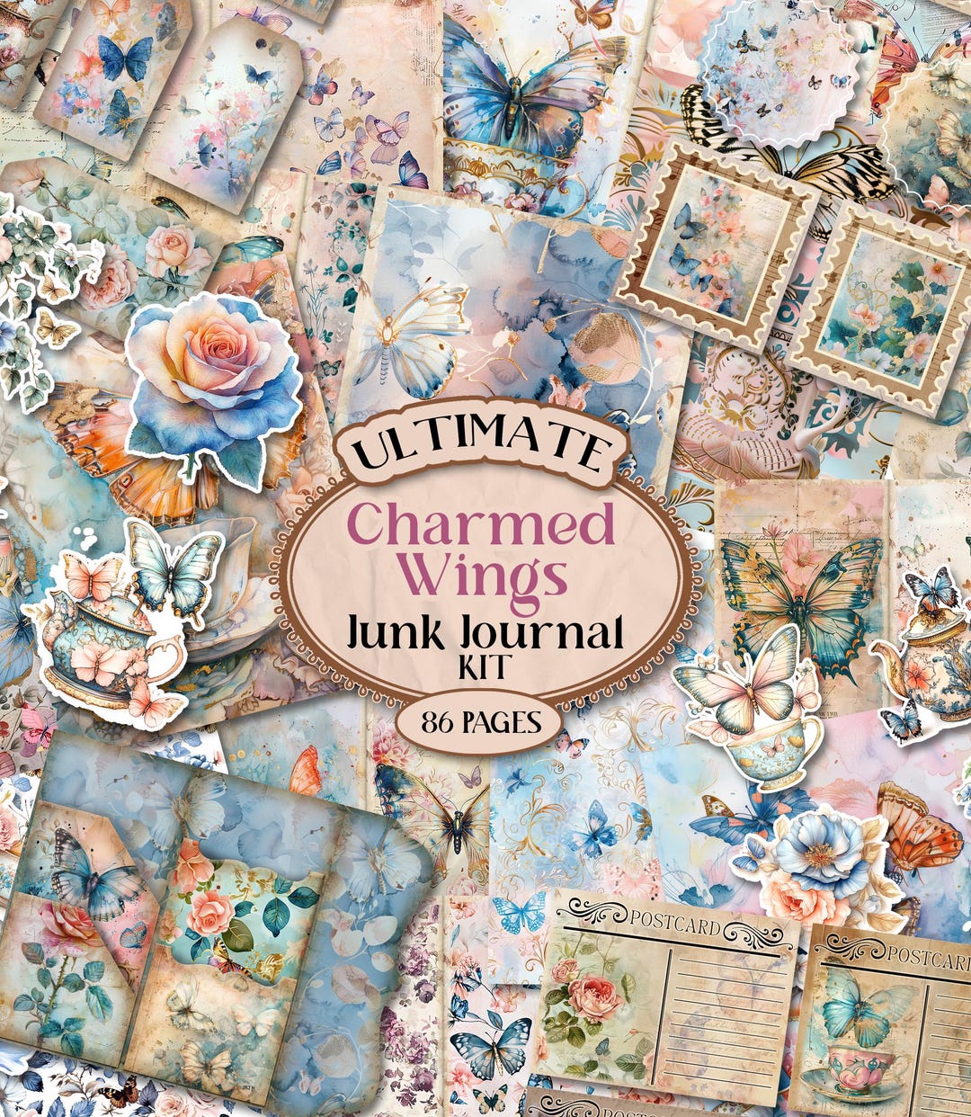 Printable Butterfly Junk Journal Kit Junk Journal Folio Kit Shabby Chic ...