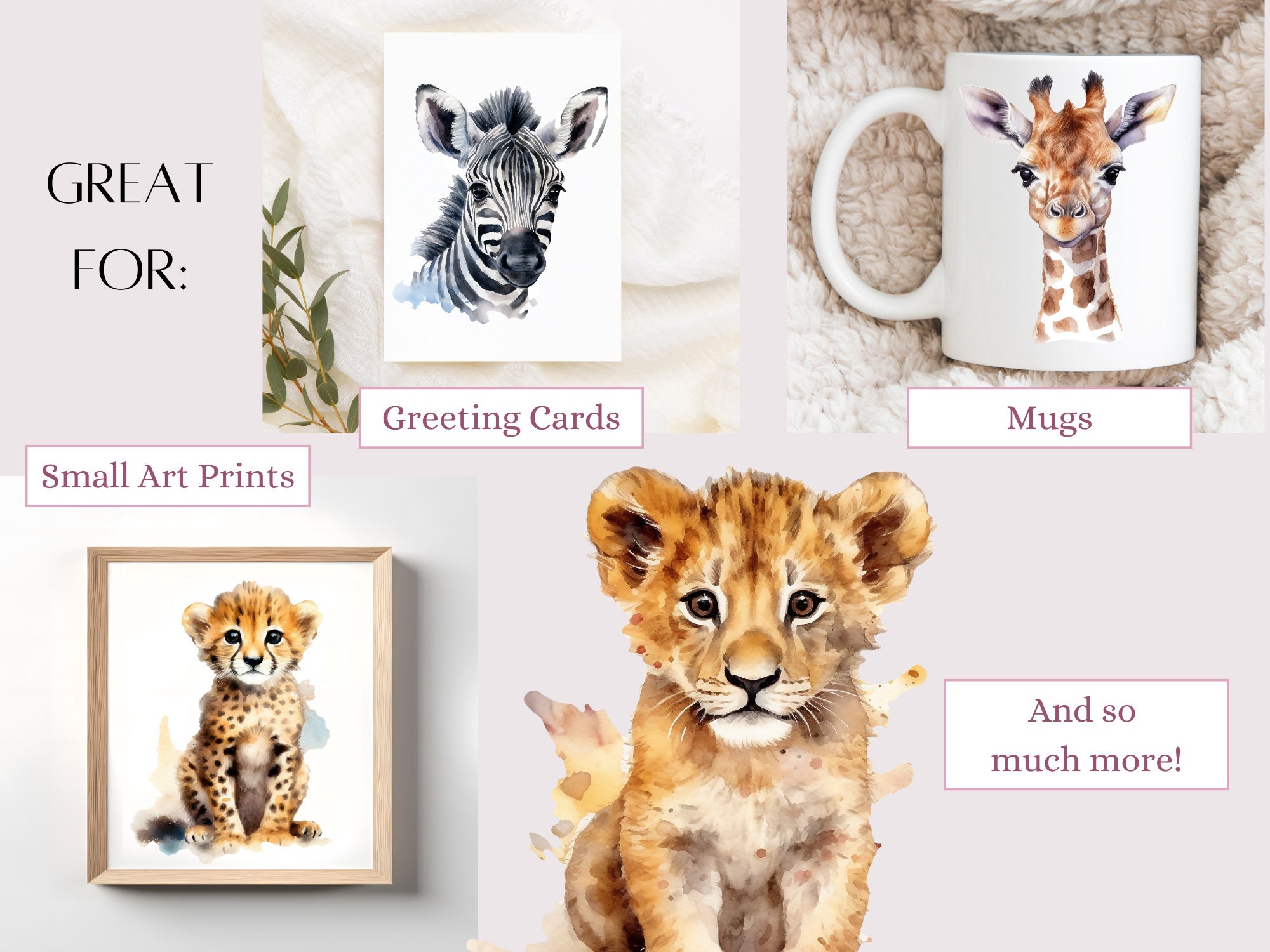 Watercolor Safari Clipart Baby Safari Animals Digital - Etsy