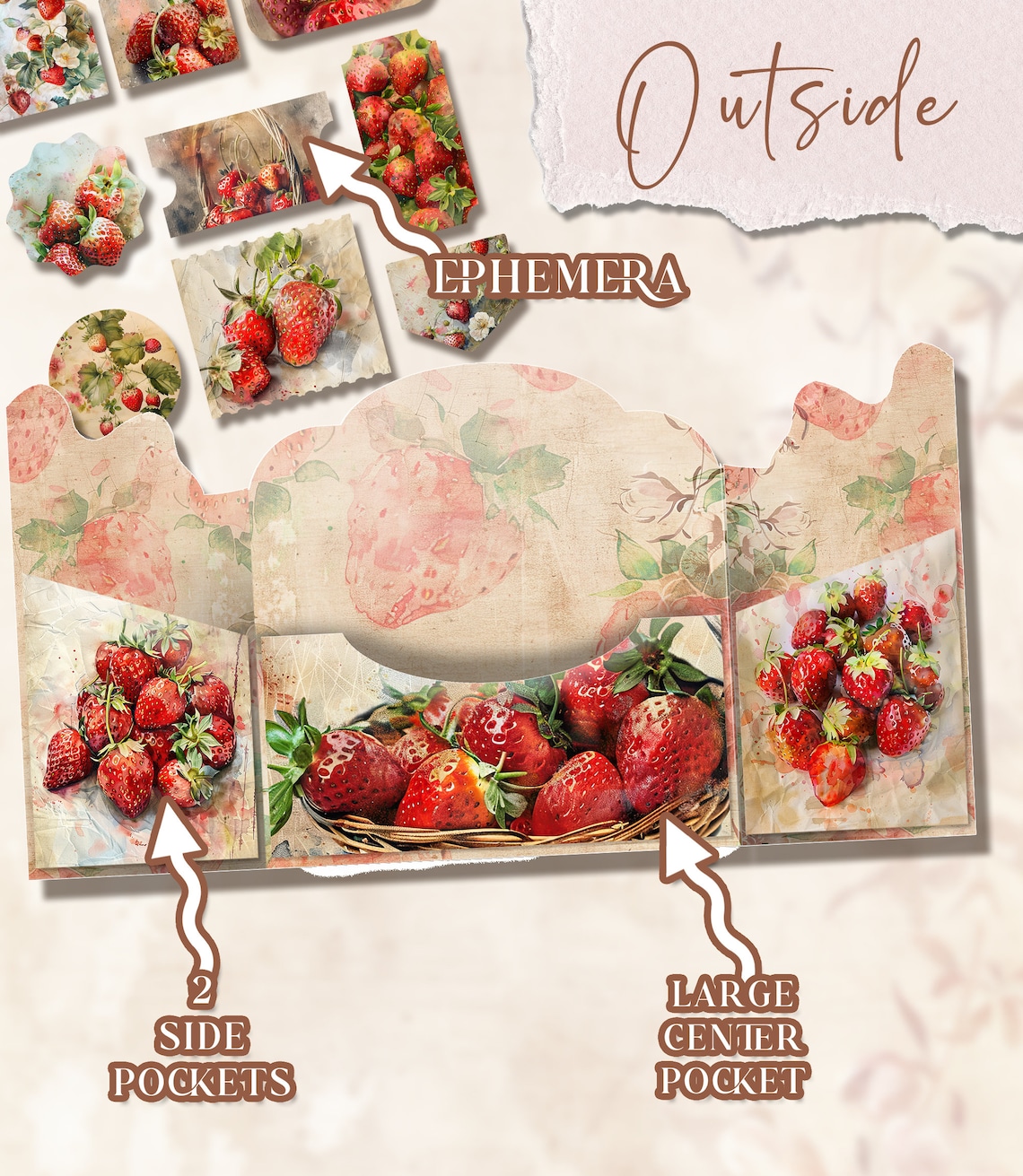 Strawberry Folio Junk Journal Kit Printable Folio Pages Summer Fruit ...